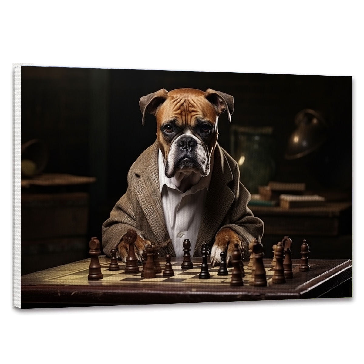Canvas Wall Art - Dog Playing Chess Canvas - Boxer Dog Canvas Art Print ...