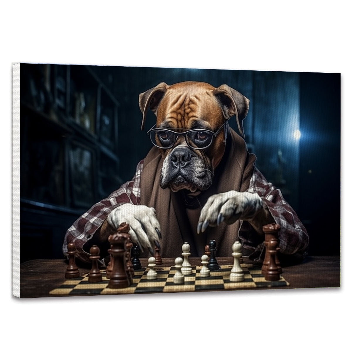 Canvas Wall Art - Dog Playing Chess Canvas - Boxer Dog Canvas Art Print ...