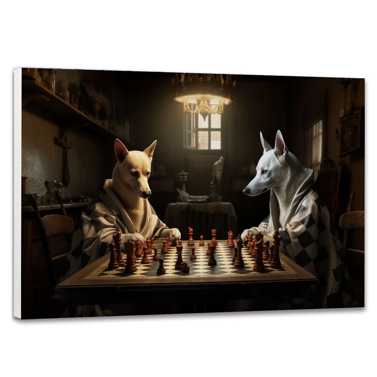 Canvas Wall Art - Dog Playing Chess Canvas - Canaan Dog Canvas Art ...