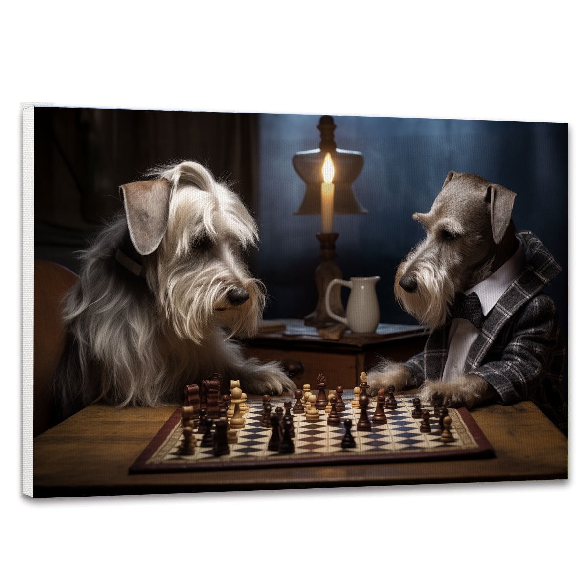 Canvas Wall Art - Dog Playing Chess Canvas - Cesky Terrier Dog Canvas ...