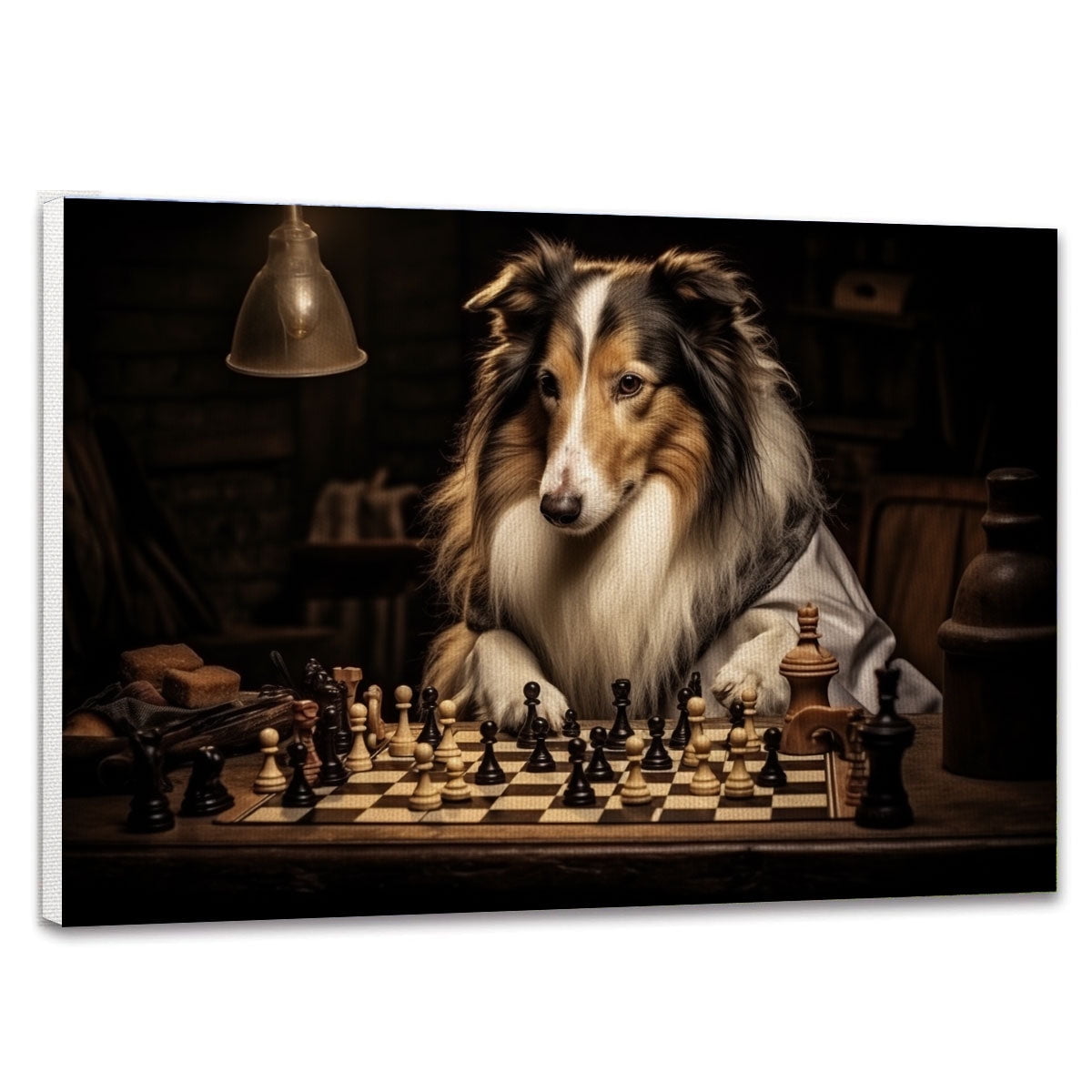 Canvas Wall Art - Dog Playing Chess Canvas - Collie Dog Canvas Art ...