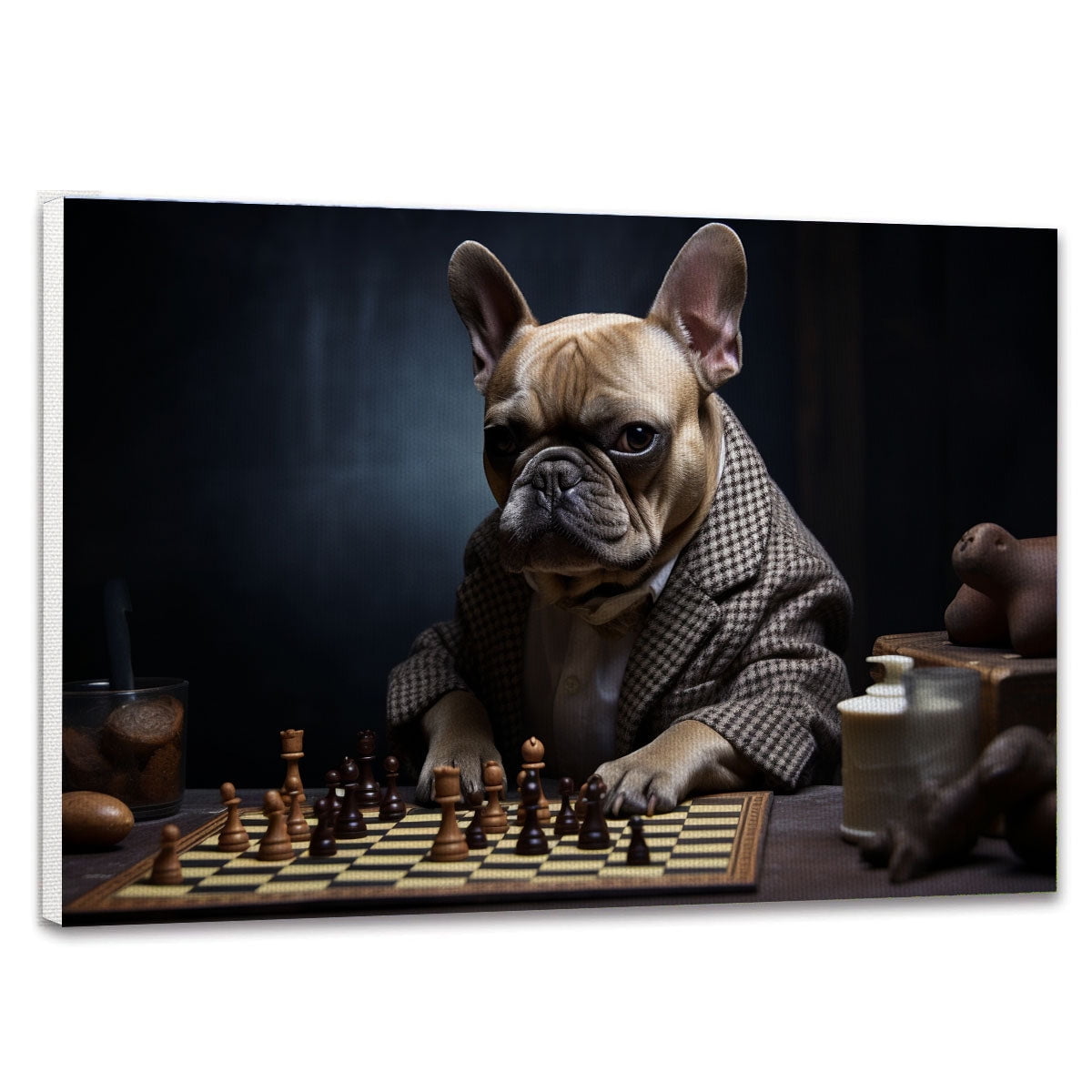 Canvas Wall Art - Dog Playing Chess Canvas - French Bulldog Dog Canvas ...