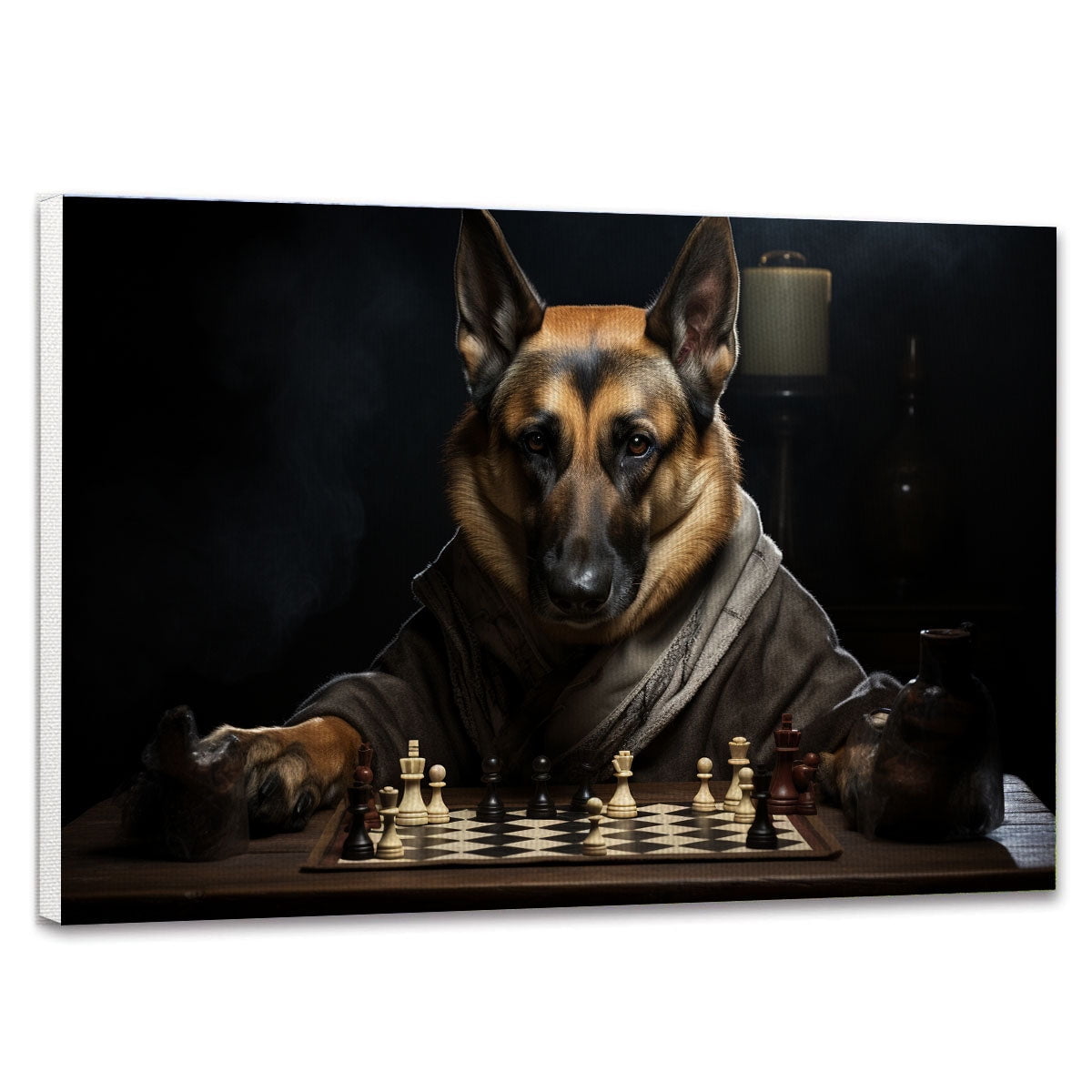 Canvas Wall Art - Dog Playing Chess Canvas - German Shepherd Dog Canvas ...