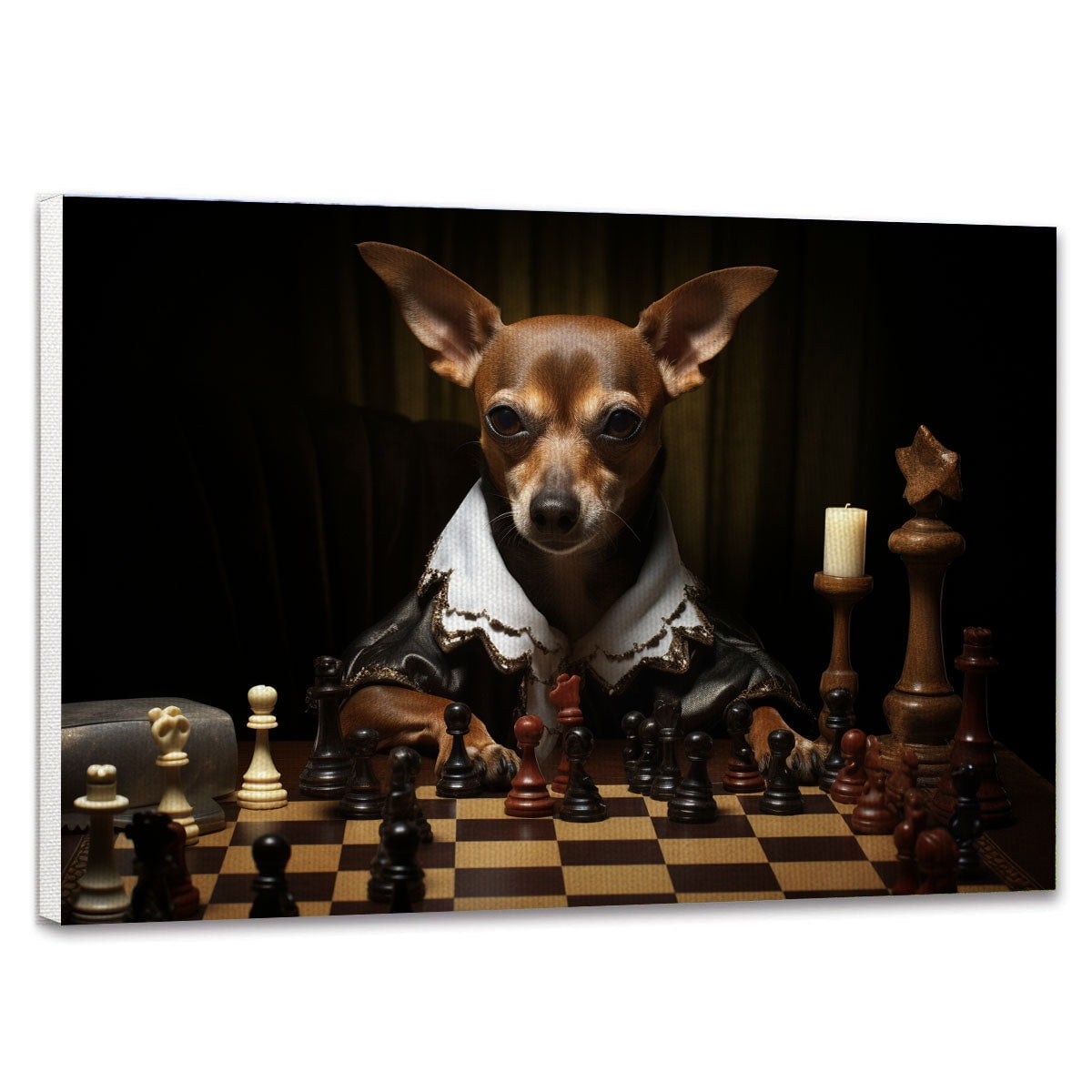 Canvas Wall Art - Dog Playing Chess Canvas - Miniature Pinscher Dog ...