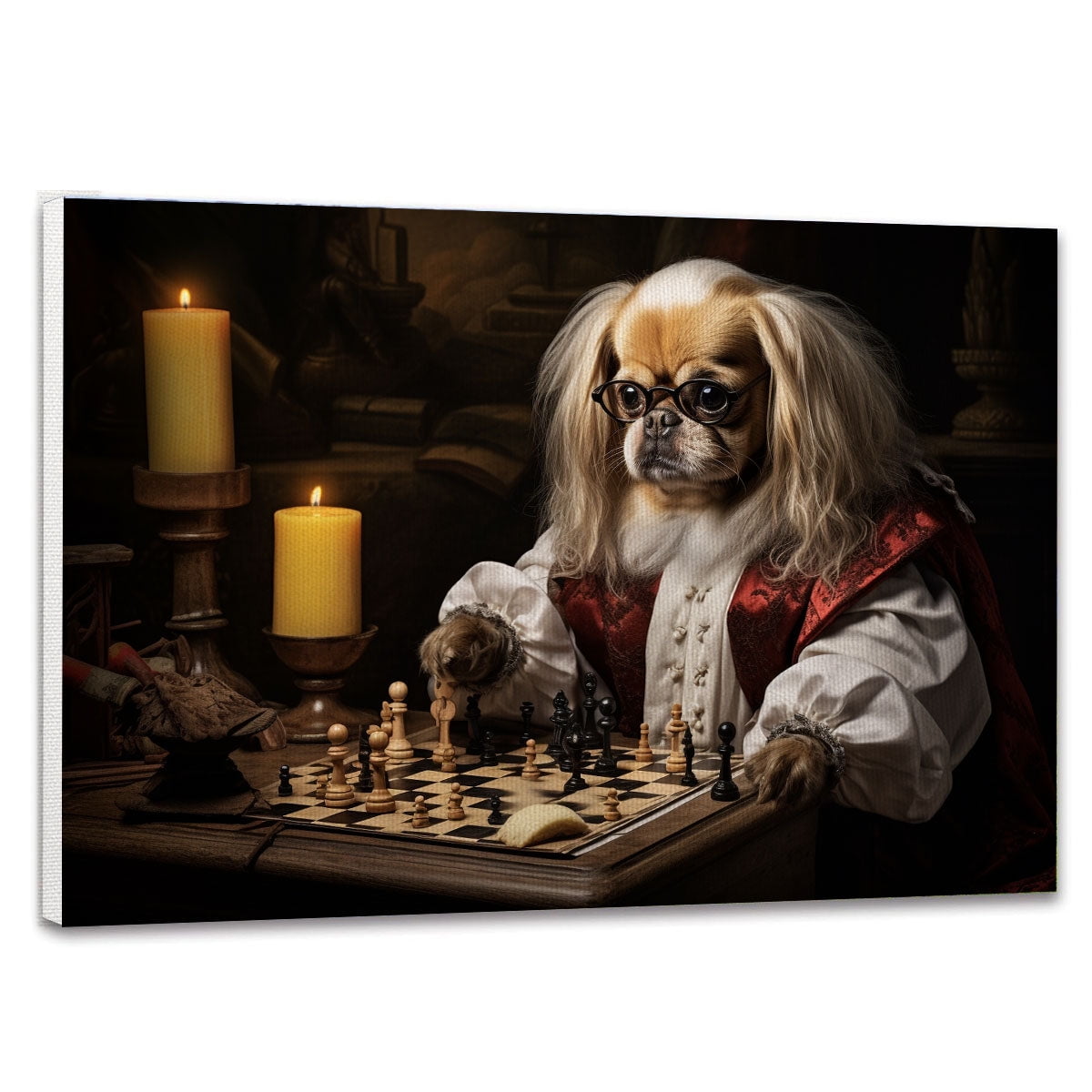 Canvas Wall Art - Dog Playing Chess Canvas - Pekingese Dog Canvas Art ...