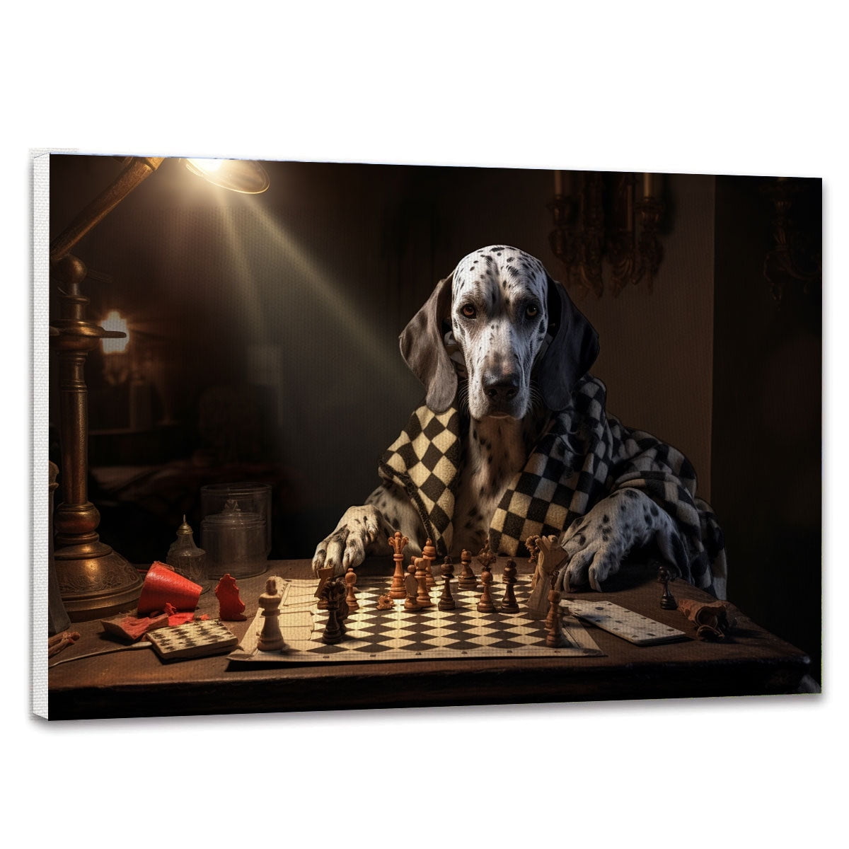 Canvas Wall Art - Dog Playing Chess Canvas - Pointer Dog Canvas Art ...