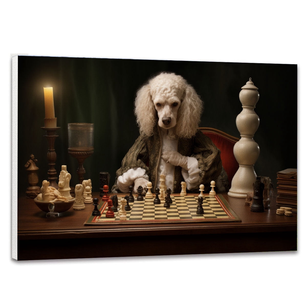 Canvas Wall Art - Dog Playing Chess Canvas - Poodle Dog Canvas Art ...