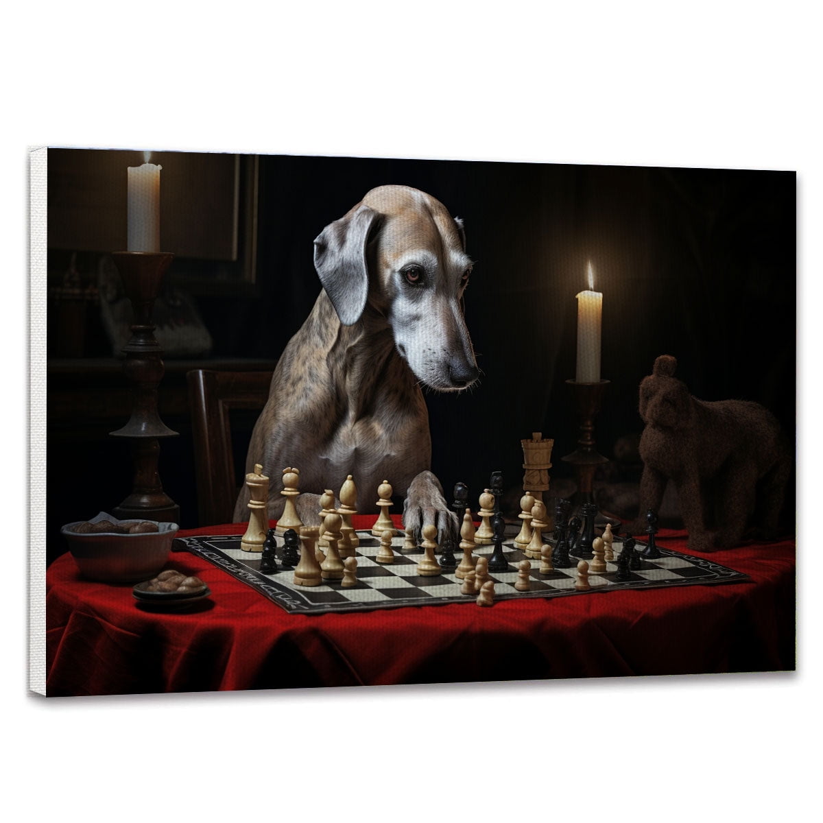 Canvas Wall Art - Dog Playing Chess Canvas - Sloughi Dog Canvas Art ...