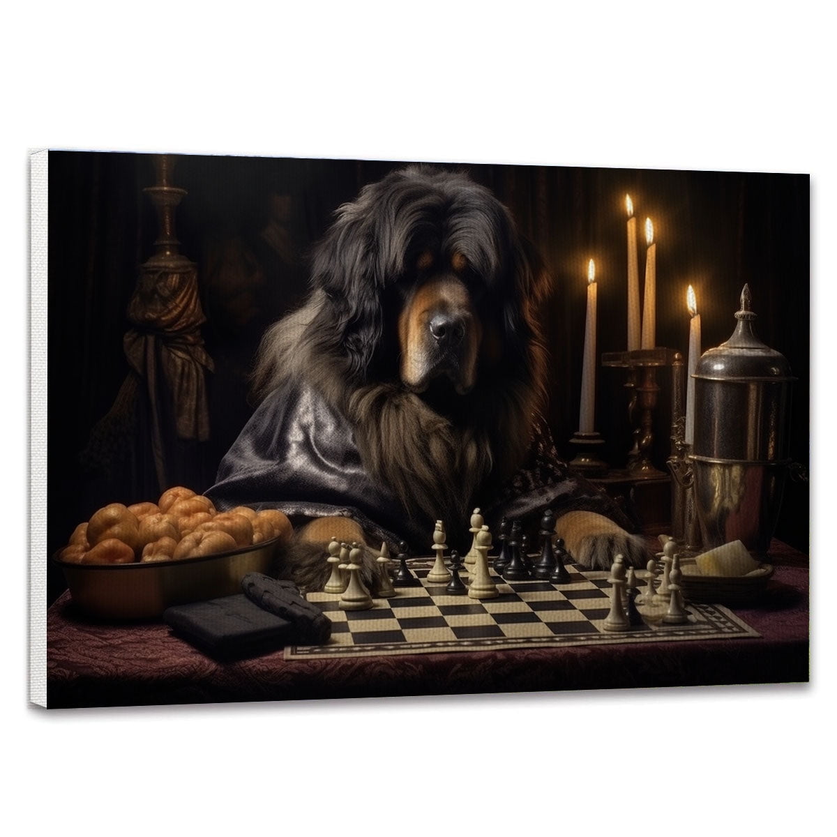 Canvas Wall Art - Dog Playing Chess Canvas - Tibetan Mastiff Dog Canvas ...