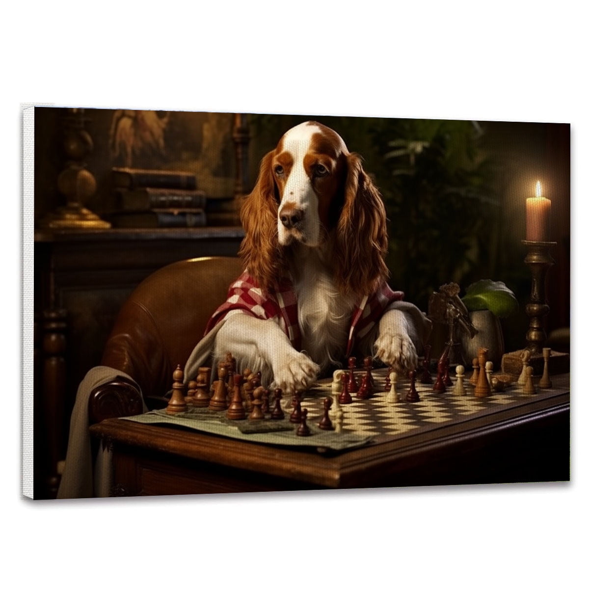 Canvas Wall Art - Dog Playing Chess Canvas - Welsh Springer Spaniel Dog ...