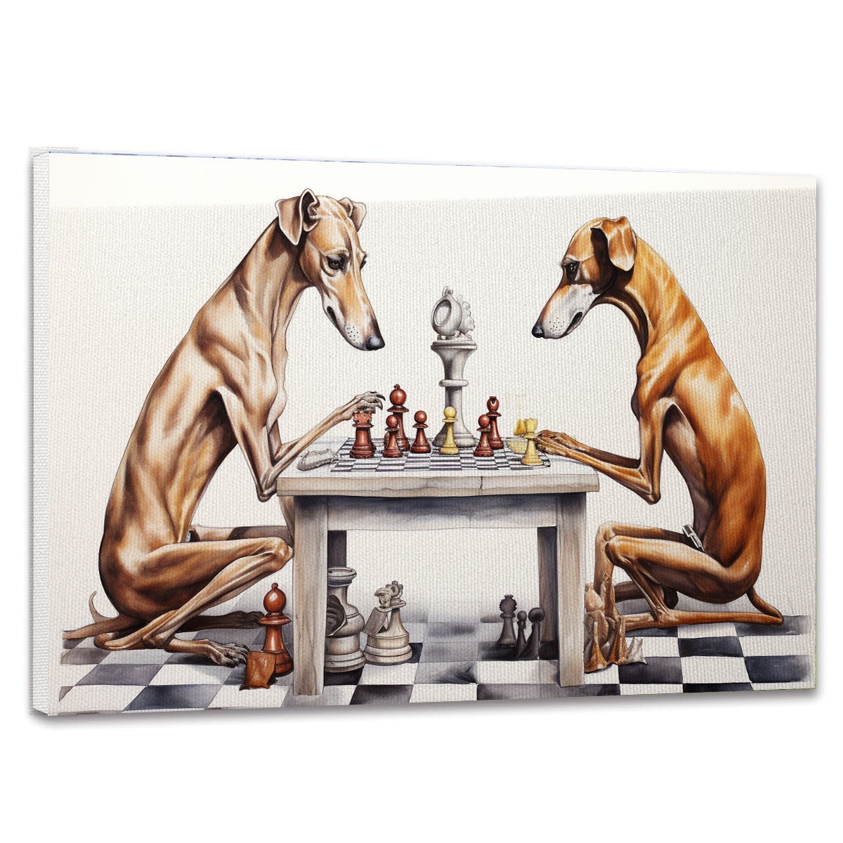 Canvas Wall Art - Dogs Playing Chess Canvas - Azawakh Dog Canvas Art ...