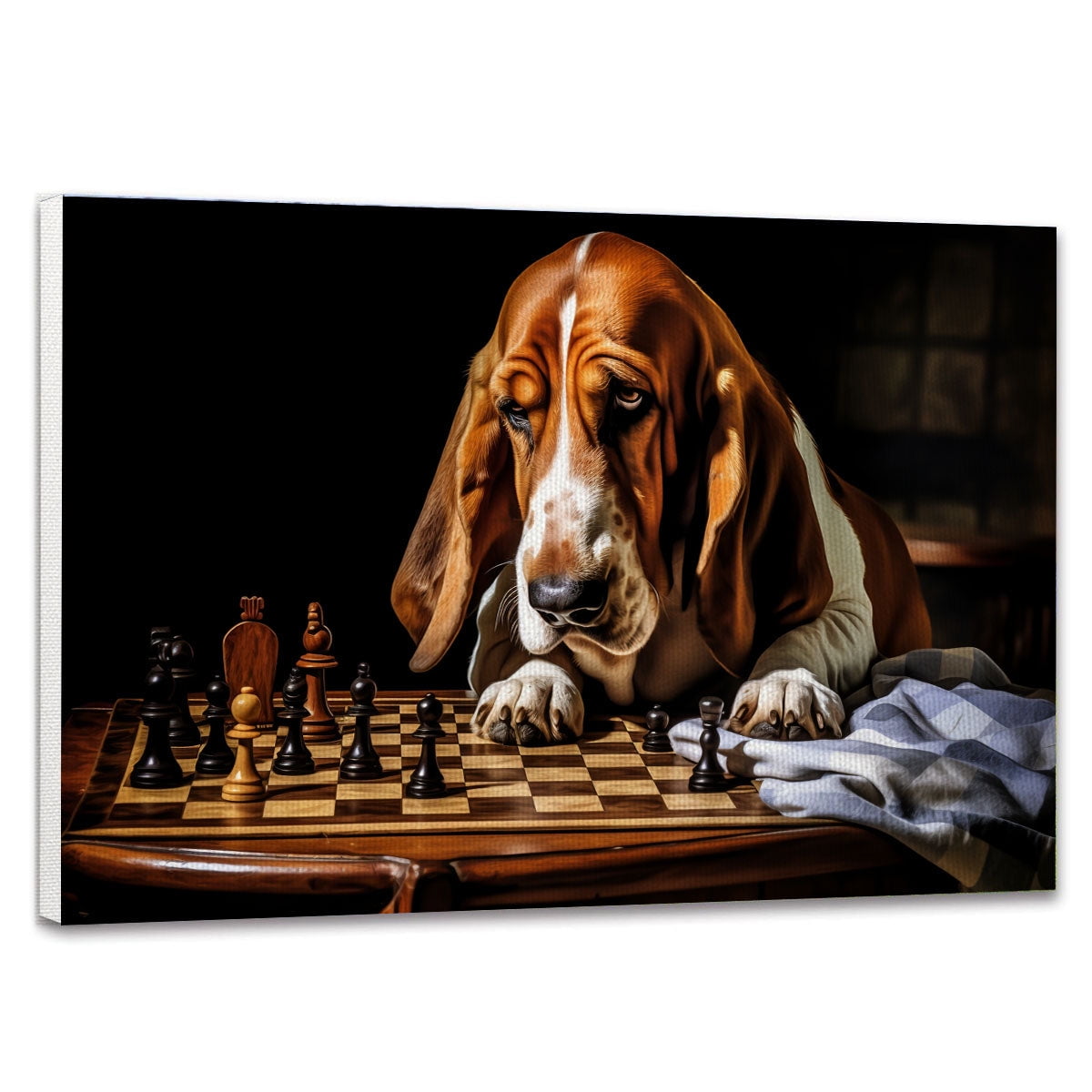 Canvas Wall Art - Dogs Playing Chess Canvas - Basset Hound Dog Canvas ...