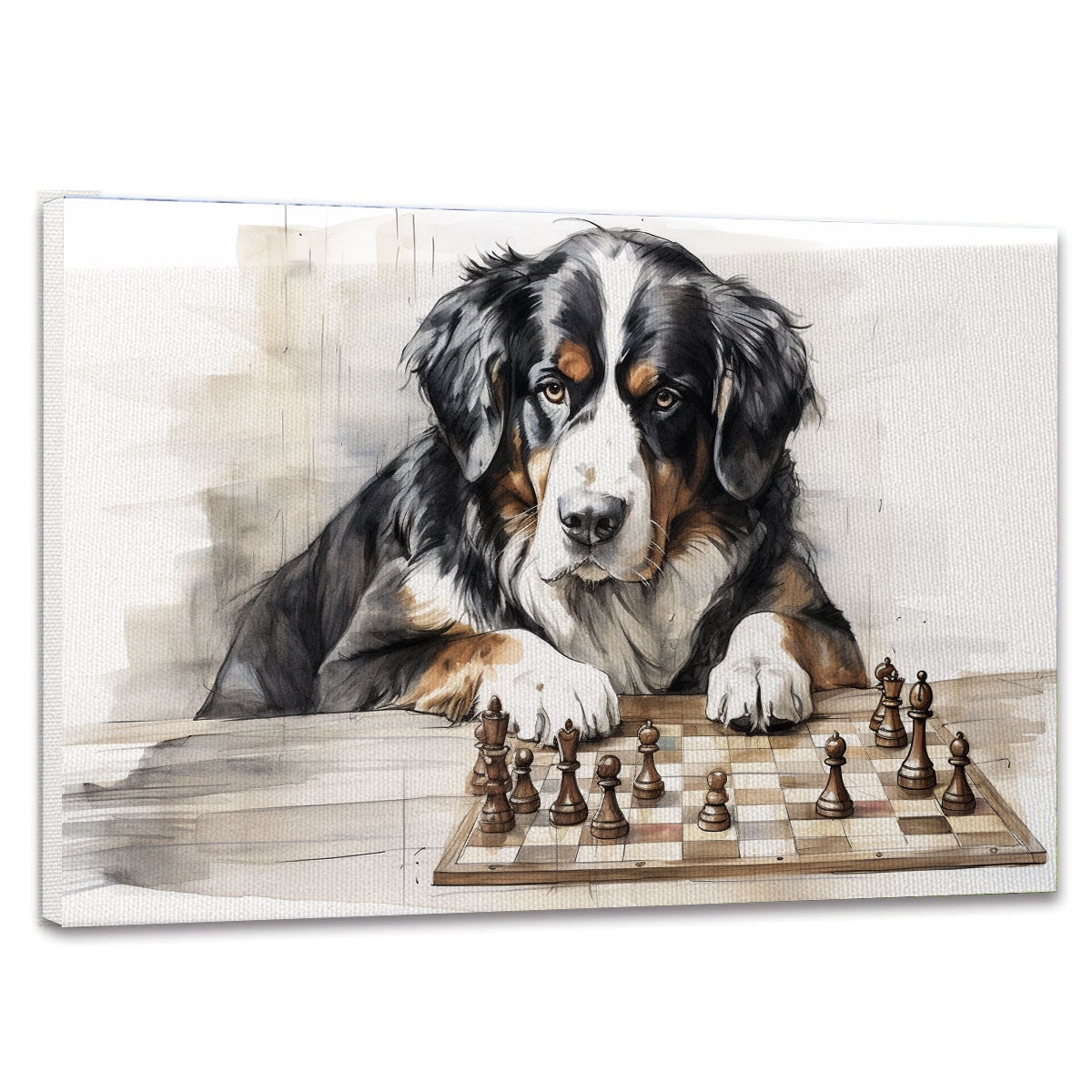 Canvas Wall Art - Dogs Playing Chess Canvas - Bernese Mountain Dog ...