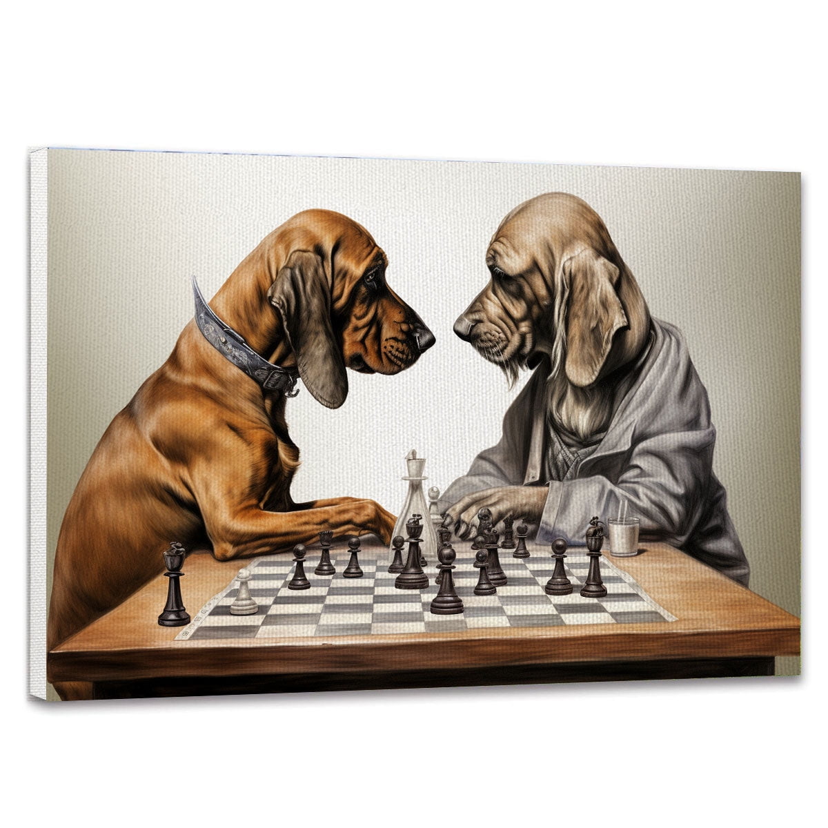 Canvas Wall Art - Dogs Playing Chess Canvas - Bloodhound Dog Canvas Art ...