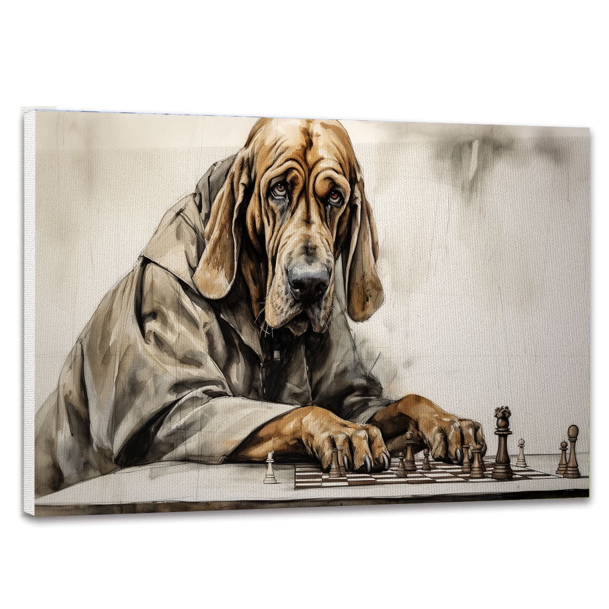 Canvas Wall Art - Dogs Playing Chess Canvas - Bloodhound Dog Canvas Art ...