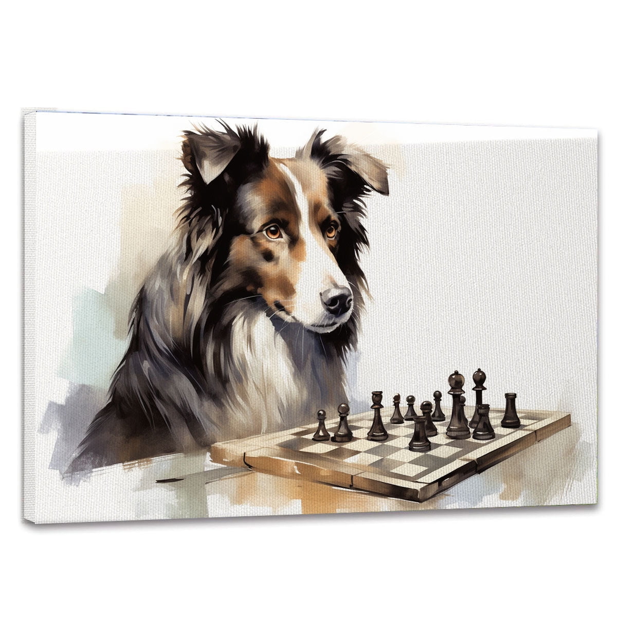 Canvas Wall Art - Dogs Playing Chess Canvas - Border Collie Dog Canvas ...