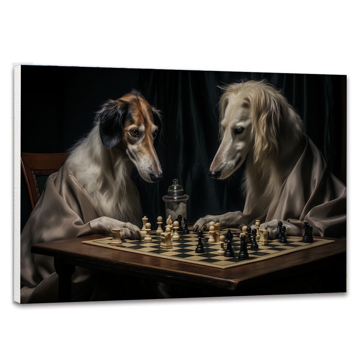 Canvas Wall Art - Dogs Playing Chess Canvas - Borzoi Dog Canvas Art ...