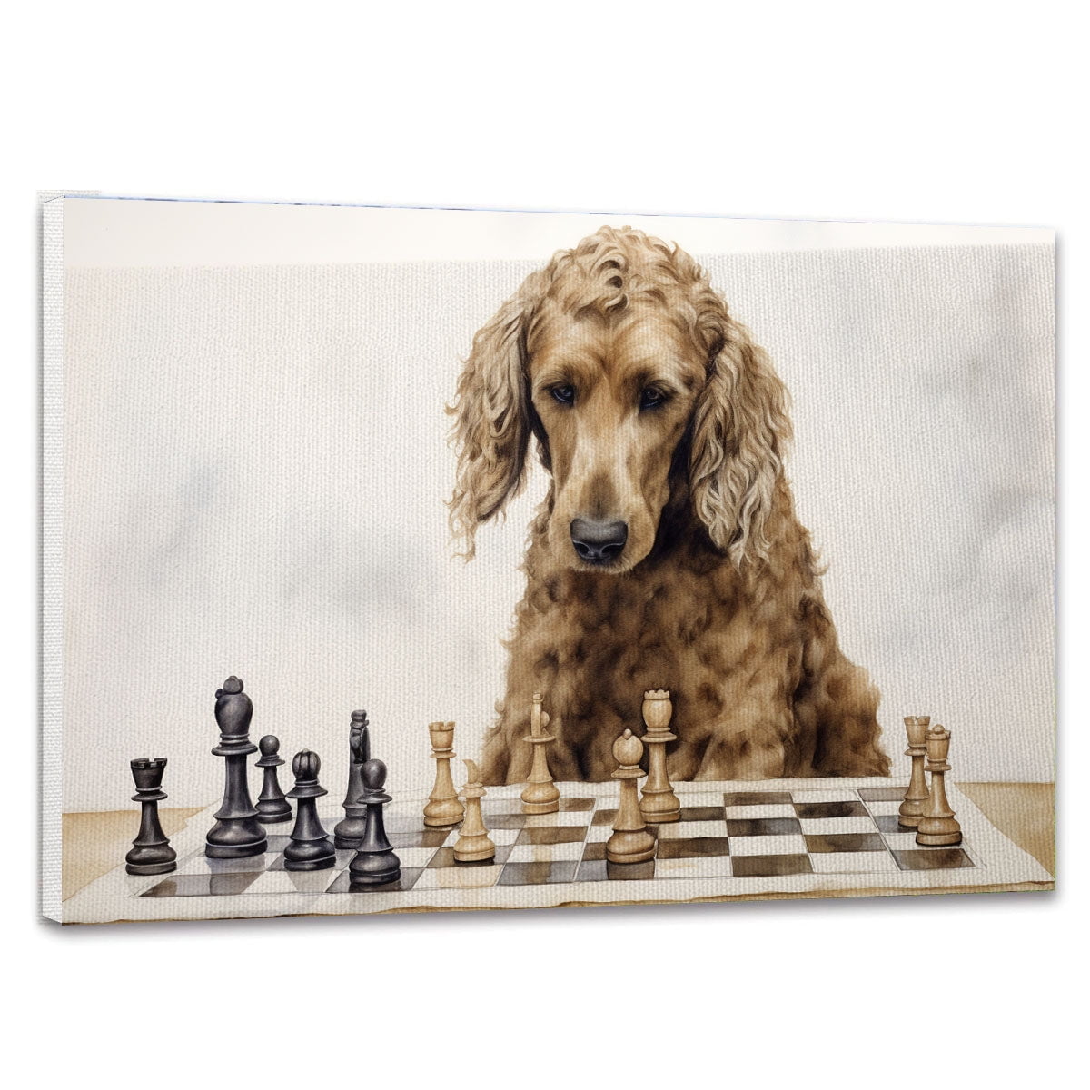 Canvas Wall Art - Dogs Playing Chess Canvas - Curly Coated Retriever ...