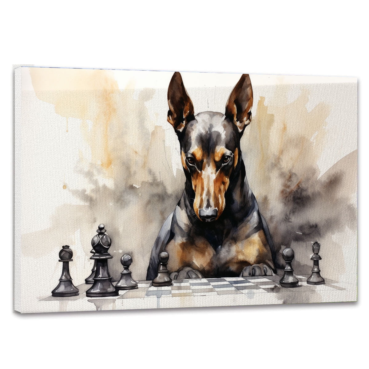 Canvas Wall Art - Dogs Playing Chess Canvas - Doberman Pinscher Dog ...