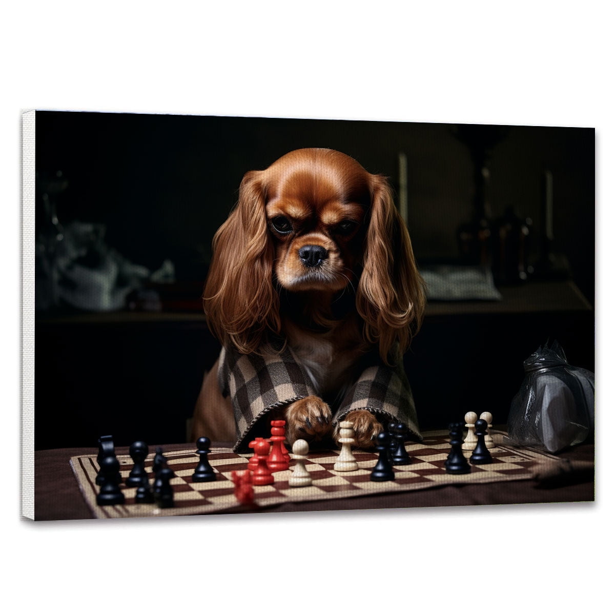 Canvas Wall Art - Dogs Playing Chess Canvas - English Toy Spaniel Dog ...