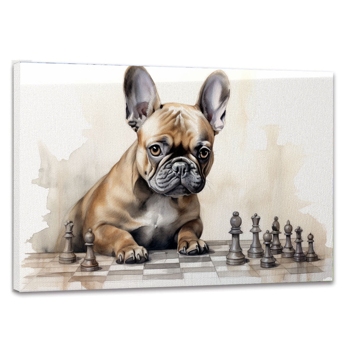 Canvas Wall Art - Dogs Playing Chess Canvas - French Bulldog Dog Canvas ...
