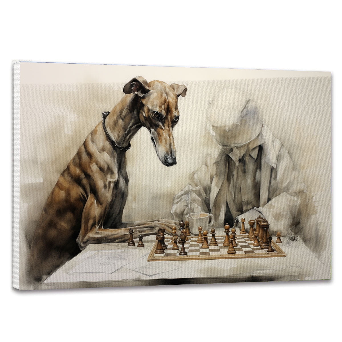 Canvas Wall Art - Dogs Playing Chess Canvas - Greyhound Dog Canvas Art ...