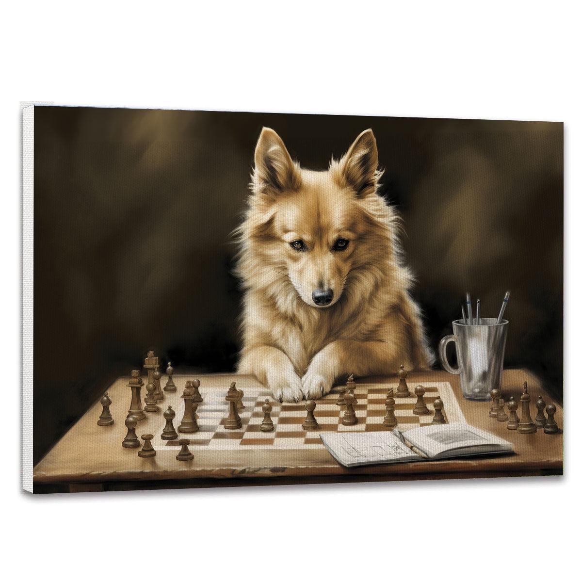 Canvas Wall Art - Dogs Playing Chess Canvas - Icelandic Sheepdog Dog ...