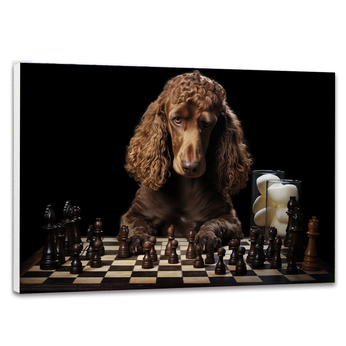 Canvas Wall Art - Dogs Playing Chess Canvas - Irish Water Spaniel Dog ...