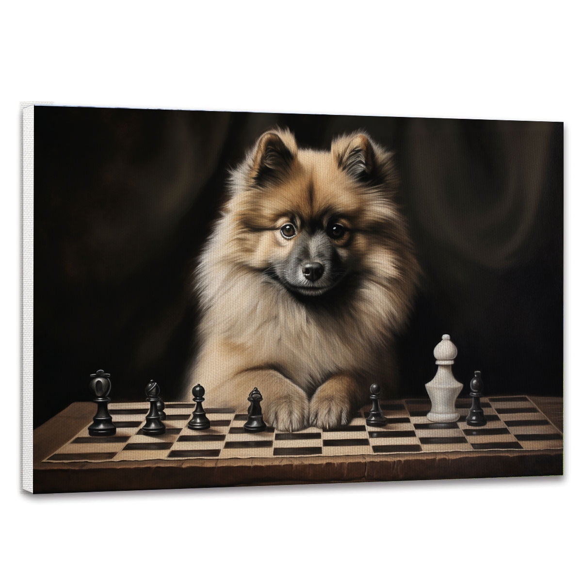 Canvas Wall Art - Dogs Playing Chess Canvas - Keeshond Dog Canvas Art ...