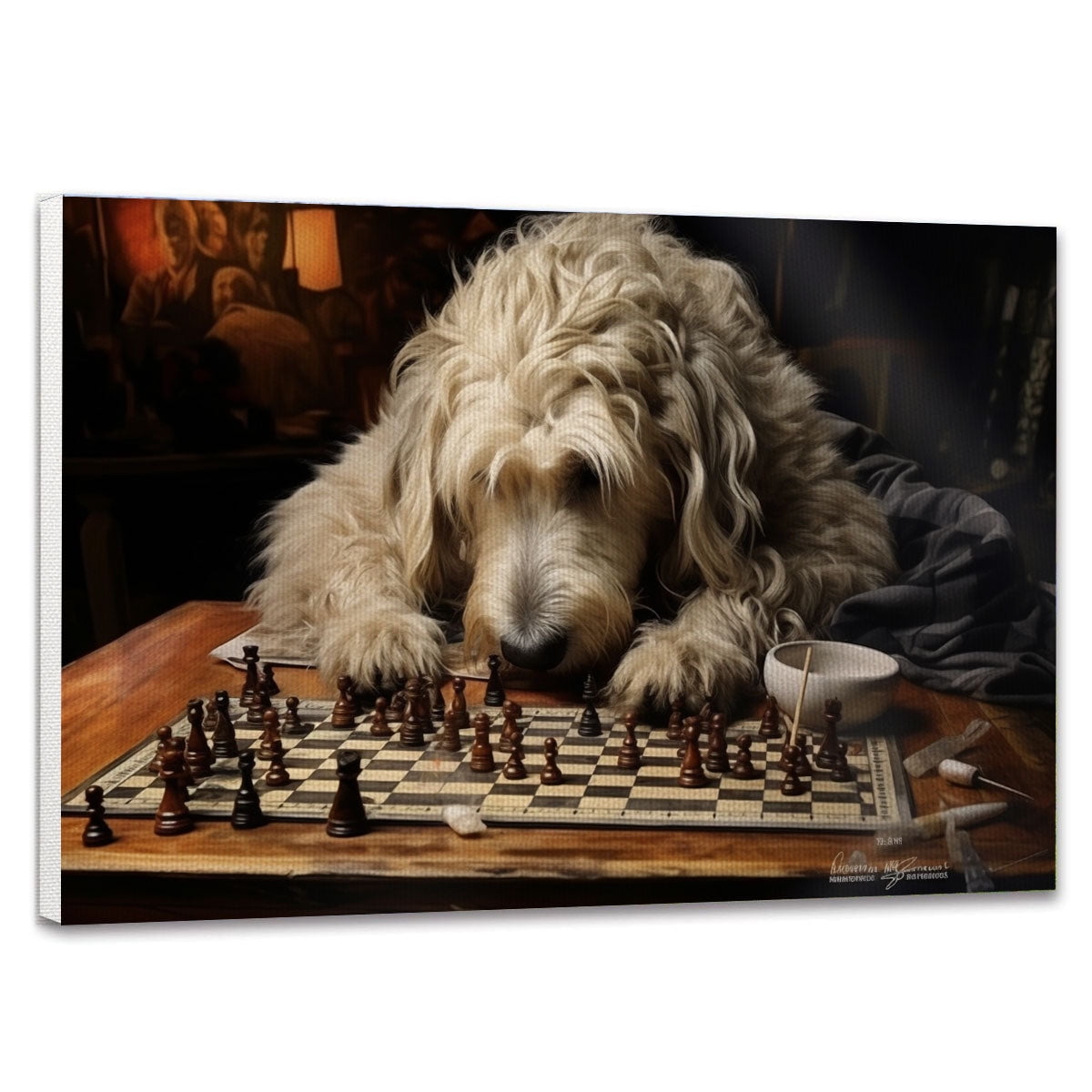 Canvas Wall Art - Dogs Playing Chess Canvas - Komondor Dog Canvas Art ...