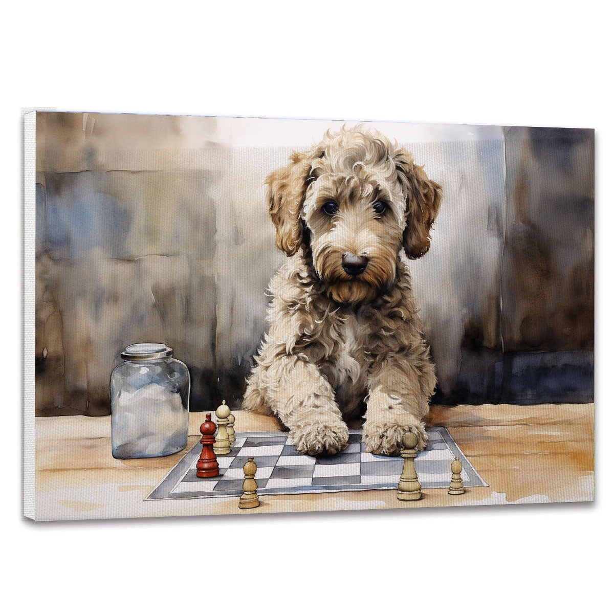Canvas Wall Art - Dogs Playing Chess Canvas - Lagotto Romagnolo Dog ...