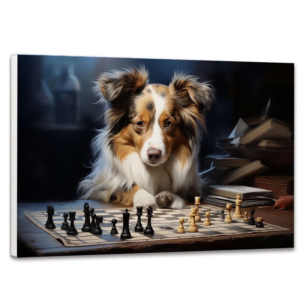 Canvas Wall Art - Dogs Playing Chess Canvas - Miniature American ...