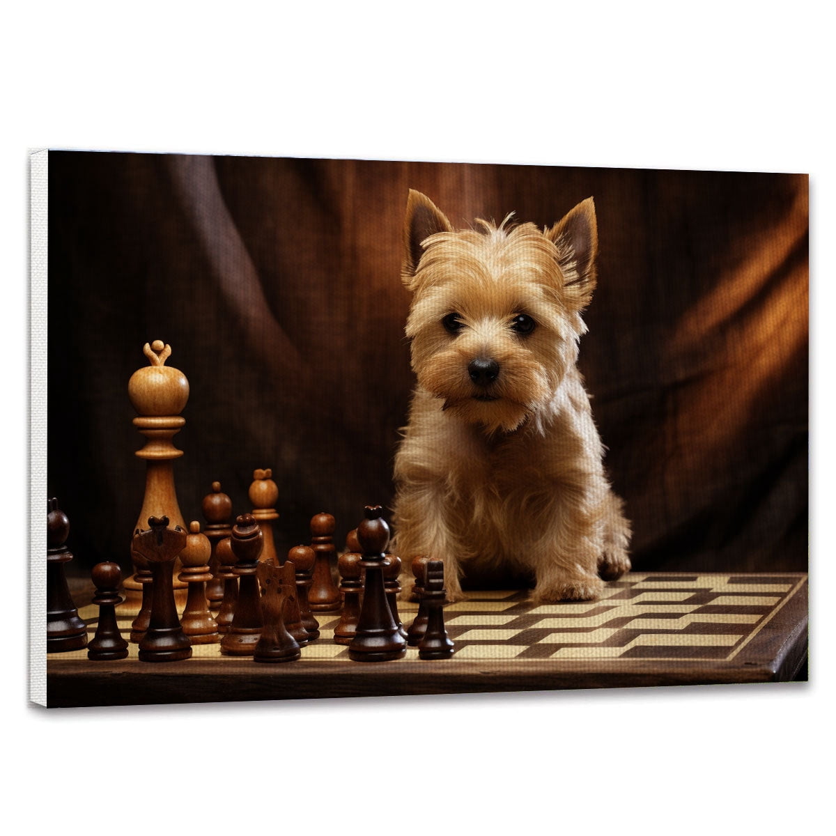 Canvas Wall Art - Dogs Playing Chess Canvas - Norwich Terrier Dog ...
