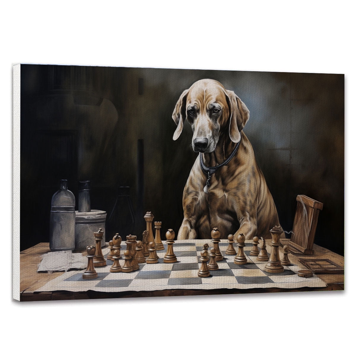 Canvas Wall Art - Dogs Playing Chess Canvas - Sloughi Dog Canvas Art ...
