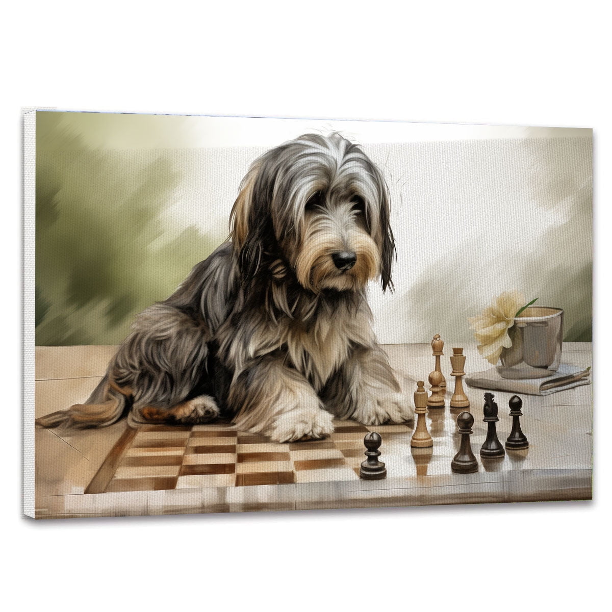 Canvas Wall Art - Dogs Playing Chess Canvas - Tibetan Terrier Dog ...