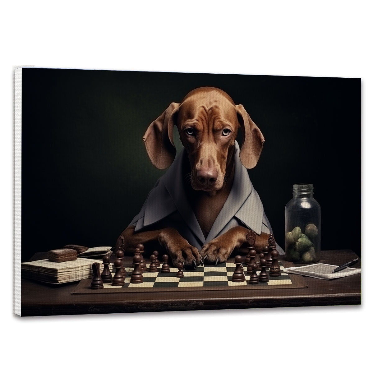 Canvas Wall Art - Dogs Playing Chess Canvas - Vizsla Dog Canvas Art ...