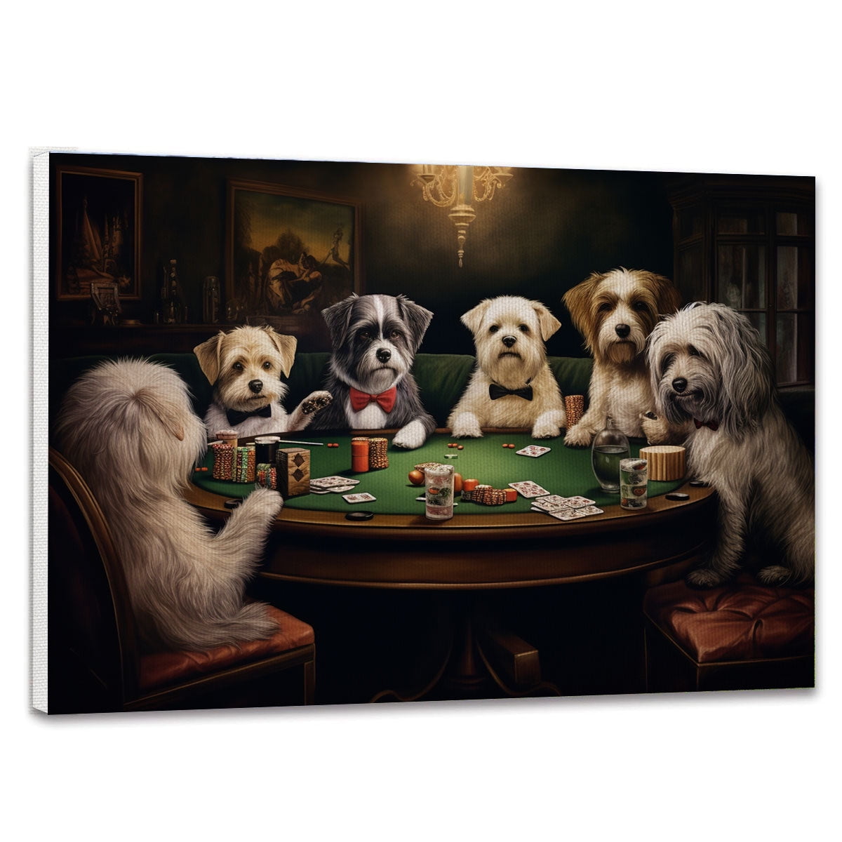 Canvas Wall Art - Dogs Playing Poker Canvas - Biewer Terrier Dog Wall ...
