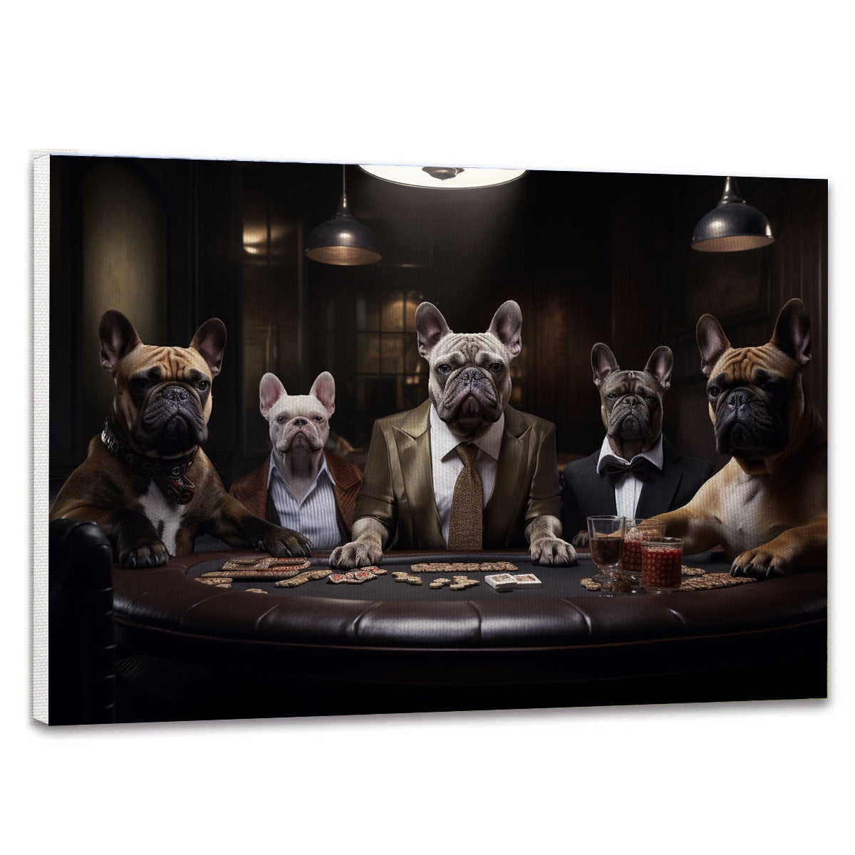 Canvas Wall Art - Dogs Playing Poker Canvas - French Bulldog Canvas for Licing Room 12x18inch ...