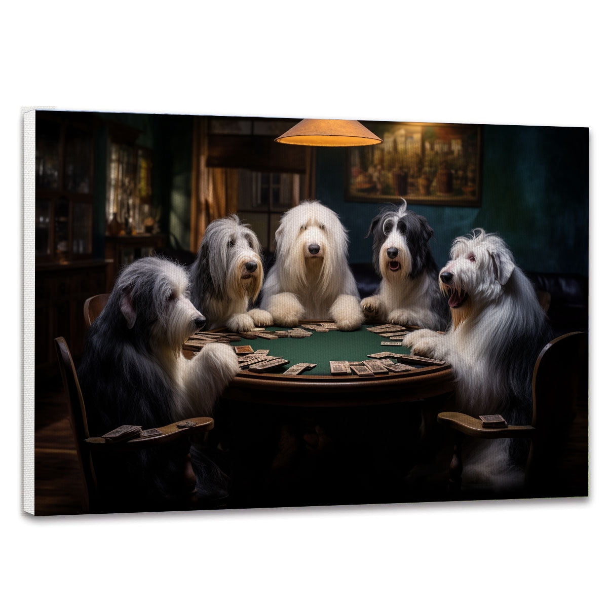 Canvas Wall Art - Dogs Playing Poker Canvas - Old English Sheepdog ...