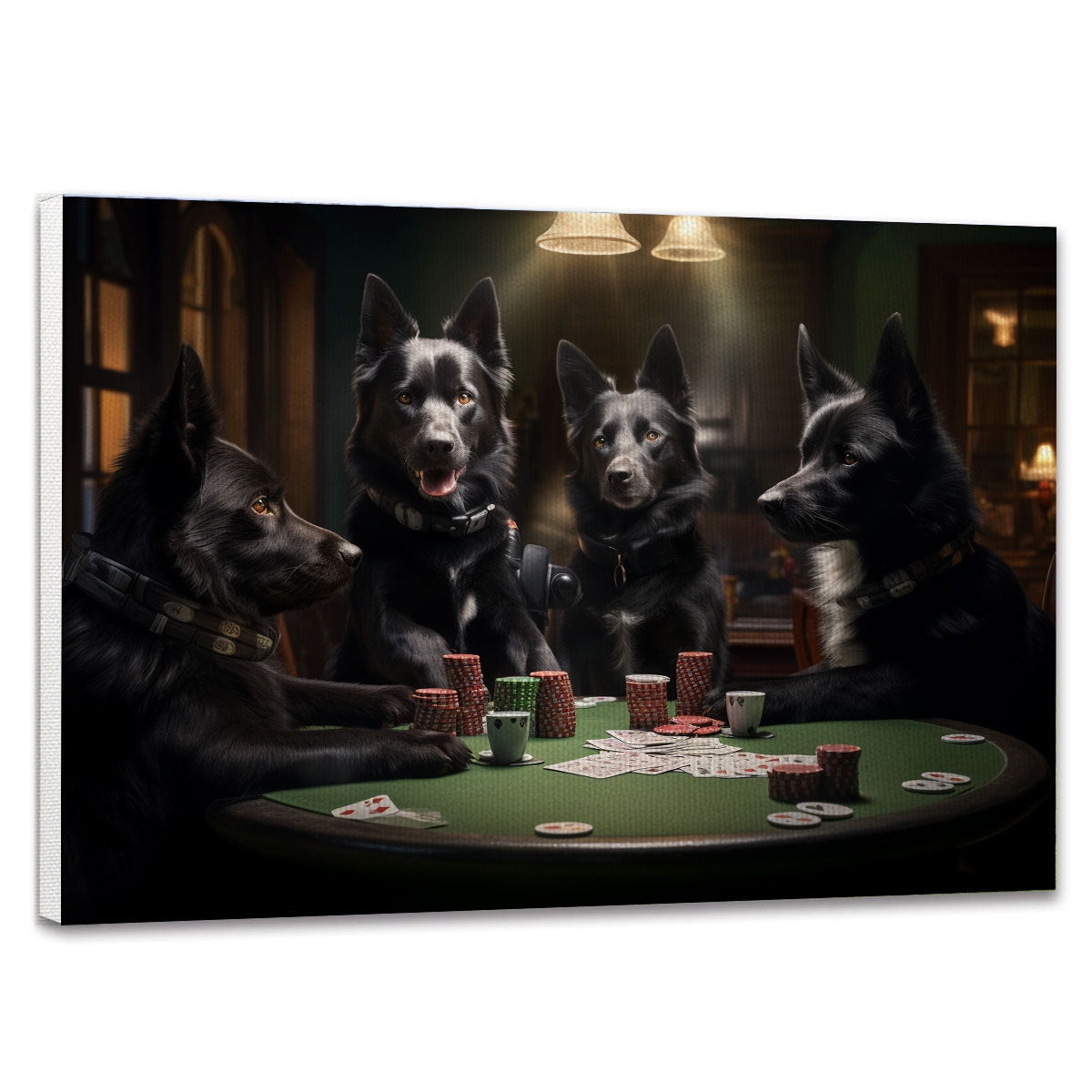 Canvas Wall Art - Dogs Playing Poker Canvas - Schipperke Dog Canvas Painting with Stretched ...