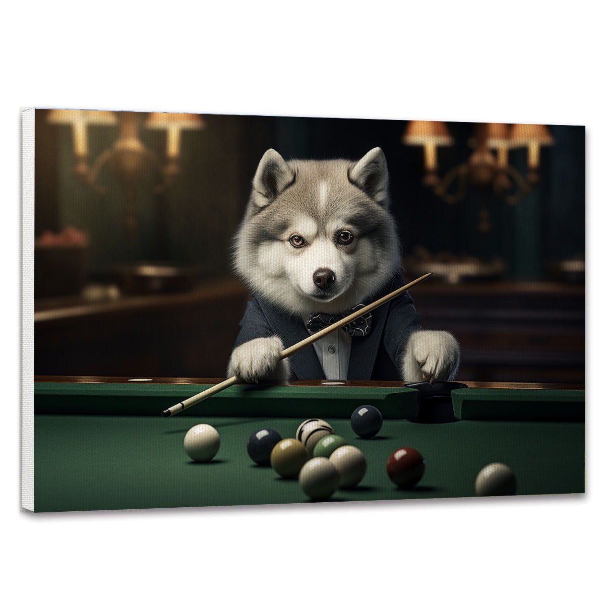 Canvas Wall Art - Dogs Playing Pool Canvas - Alaskan Klee Kai Dog ...