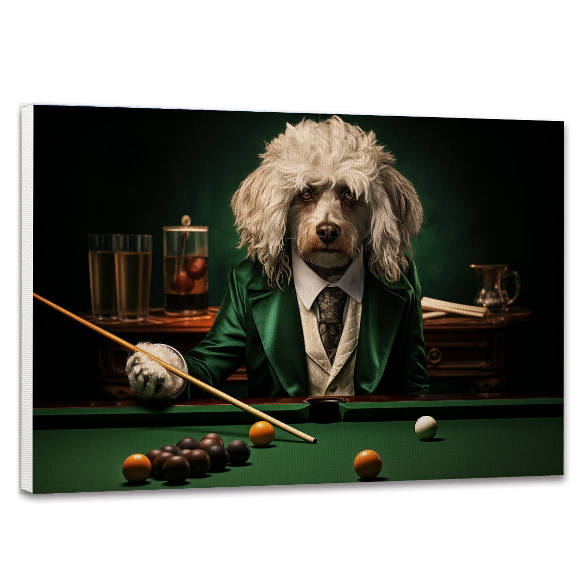 Canvas Wall Art - Dogs Playing Pool Canvas - Bolognese Dog Canvas Wall ...
