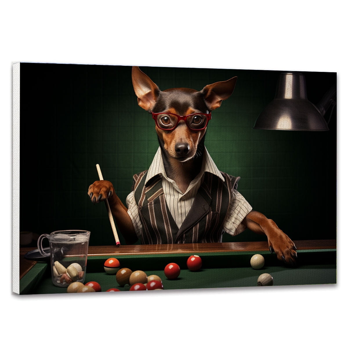 Canvas Wall Art - Dogs Playing Pool Canvas - Miniature Pinscher Dog ...