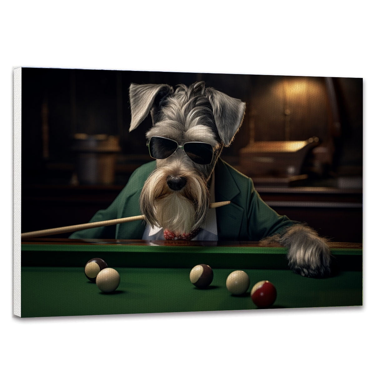 Canvas Wall Art - Dogs Playing Pool Canvas - Miniature Schnauzer Dog ...