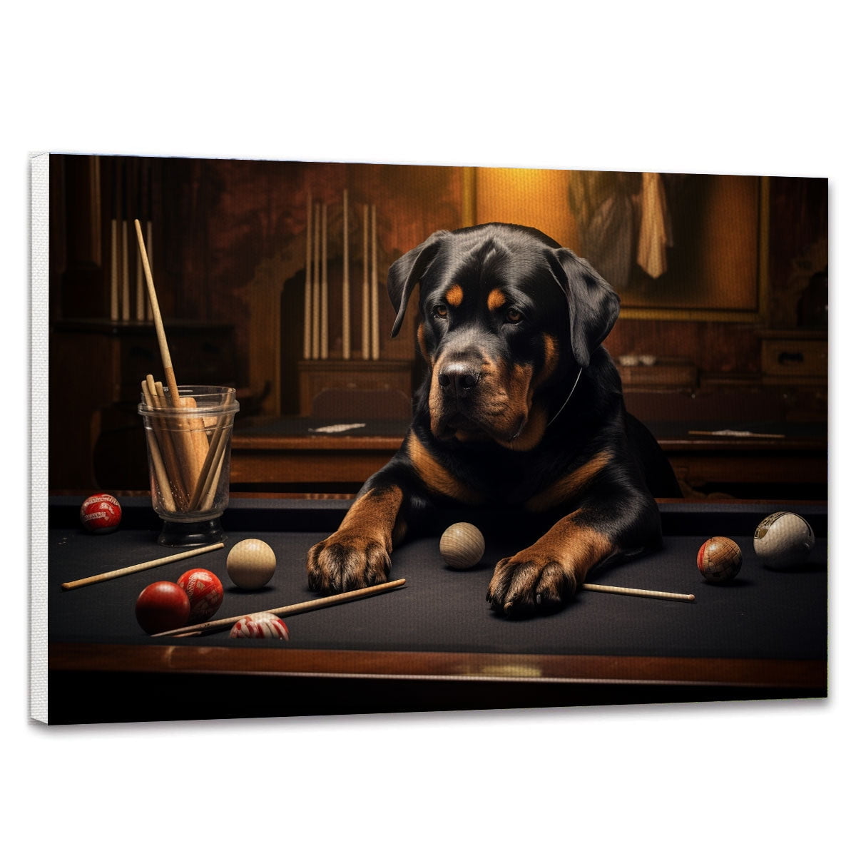 Canvas Wall Art - Dogs Playing Pool Canvas - Rottweiler Dog Canvas Wall ...