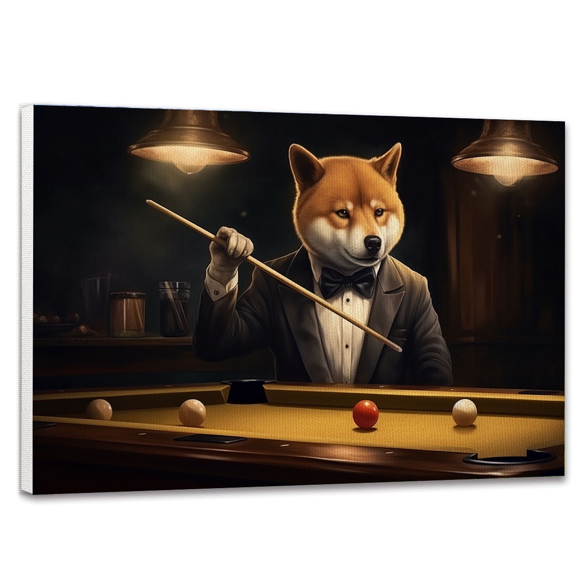 Canvas Wall Art - Dogs Playing Pool Canvas - Shiba Inu Dog Canvas Wall ...