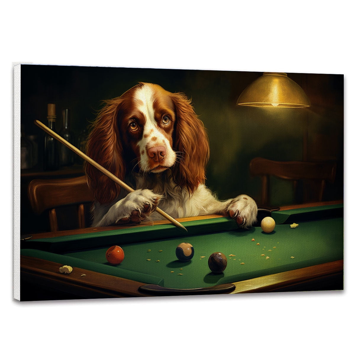Canvas Wall Art - Dogs Playing Pool Canvas - Welsh Springer Spaniel Dog ...