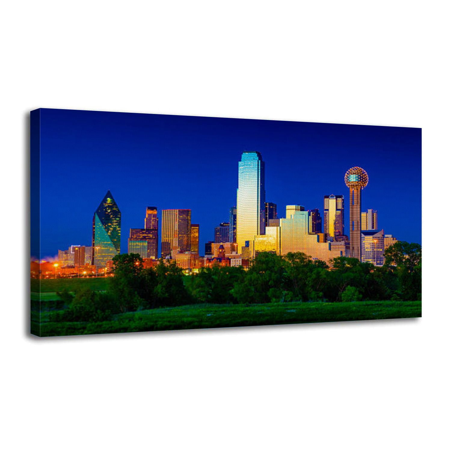 Canvas Wall Art Downtown Dallas Cityscape Skyline Skyscrapers glowing ...