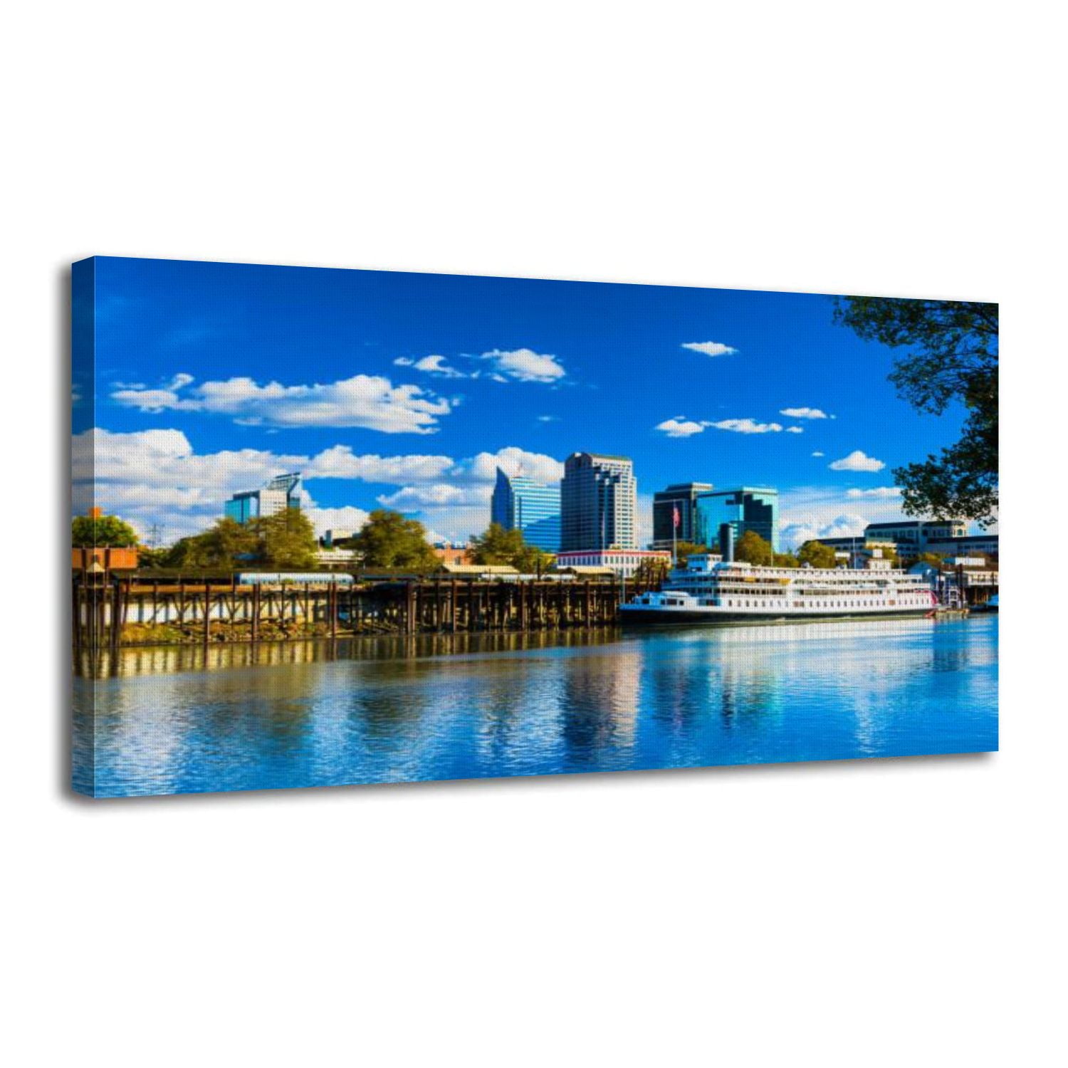 Canvas Wall Art Downtown Sacramento Skyline Historic Riverboat Wall ...