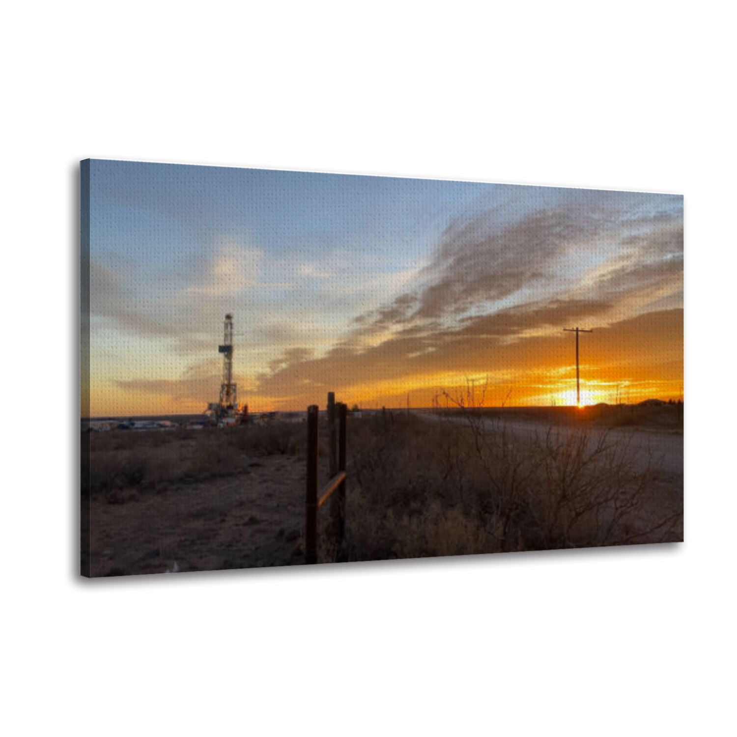 Canvas Wall Art Drone View Oil Drill Fracking Rig Pad As Sun Rises Wall ...